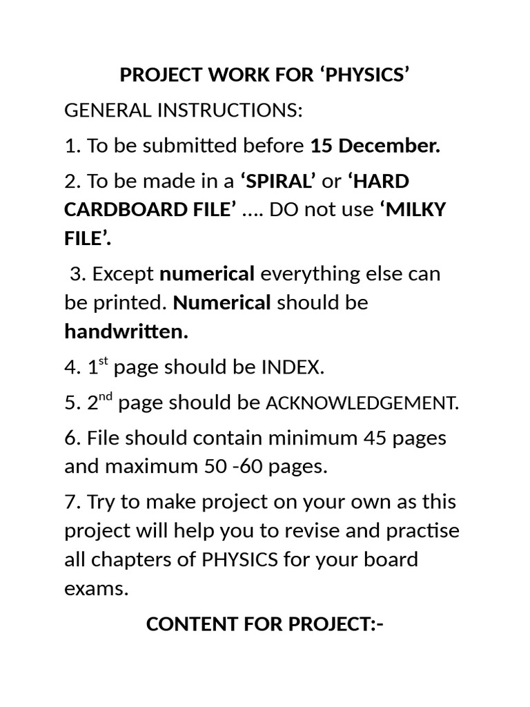 Physics Project Guidelines and Content | PDF
