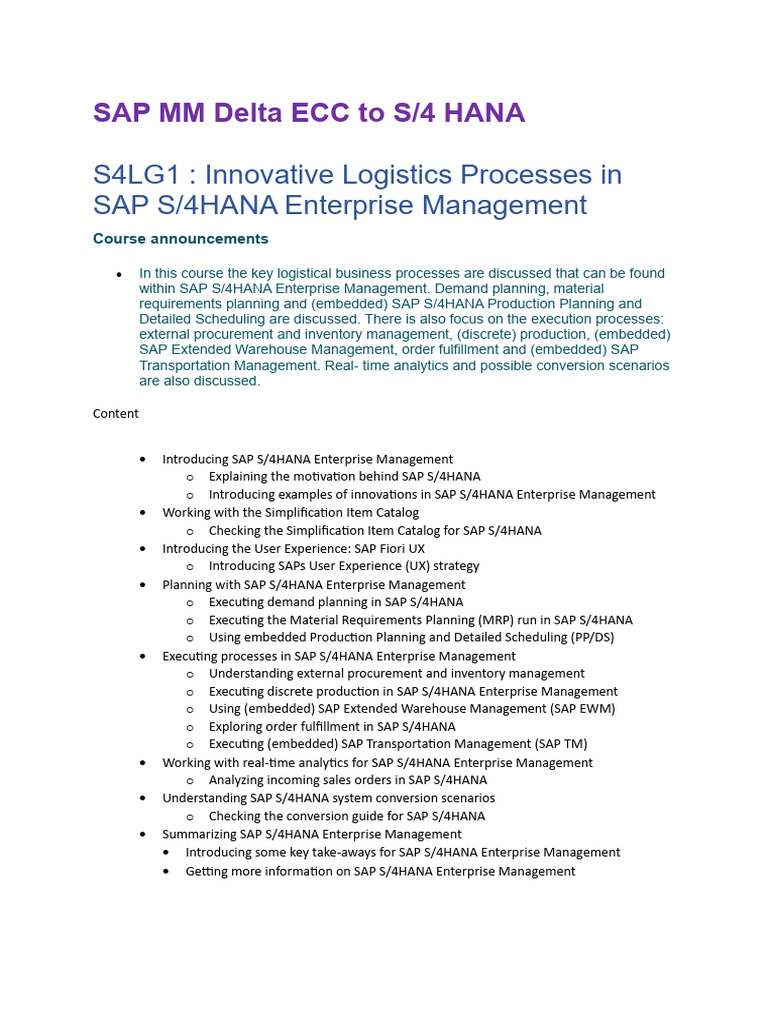 Sap MM Delta Ecc To s4 Hana | PDF | Logistics | Supply Chain Management