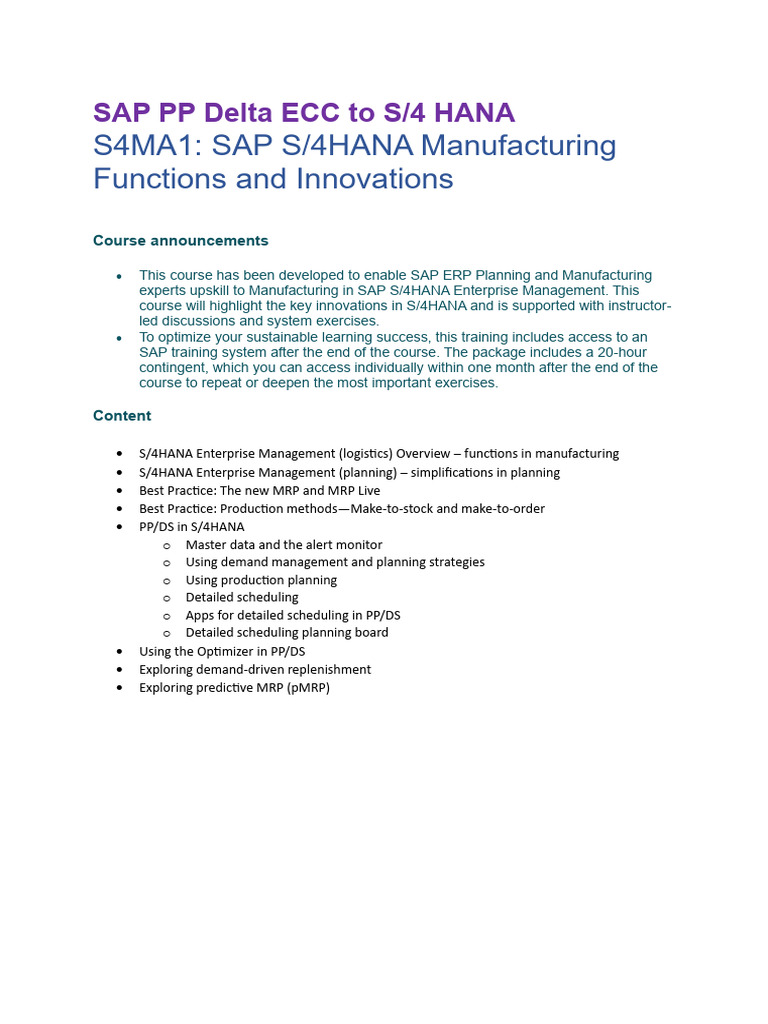 Sap PP Delta Ecc To s4 Hana | PDF