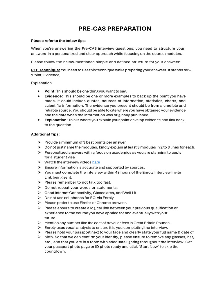Pre-CAS Interview Preparation Jan 24 - 25 | PDF | Cost Of Living | Roommate
