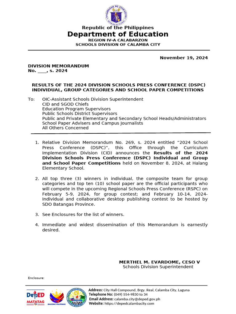 Congratulatory-Memo-DSPC-2024-1 | PDF