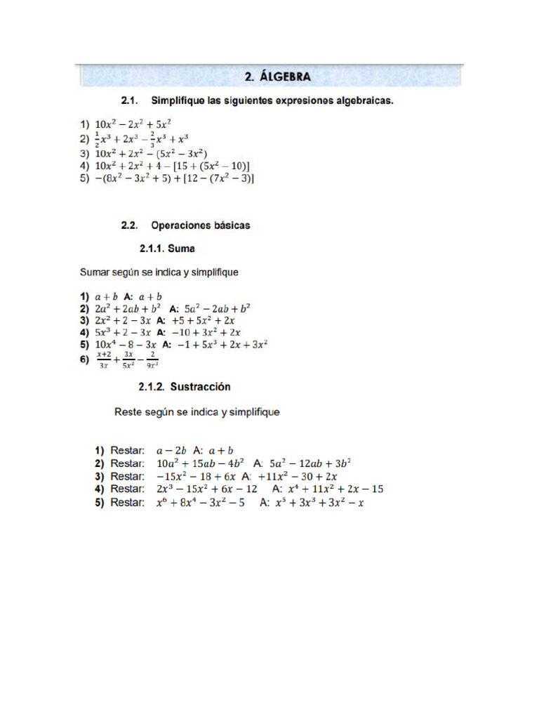 Algebra Ejercicios | PDF