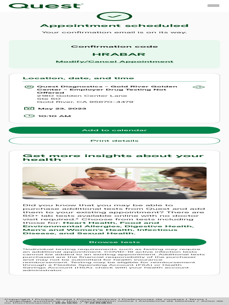 Httpsappointment.questdiagnostics.comschedule Appointmentas Confirmation;ConfirmationCode=HRABAR ...