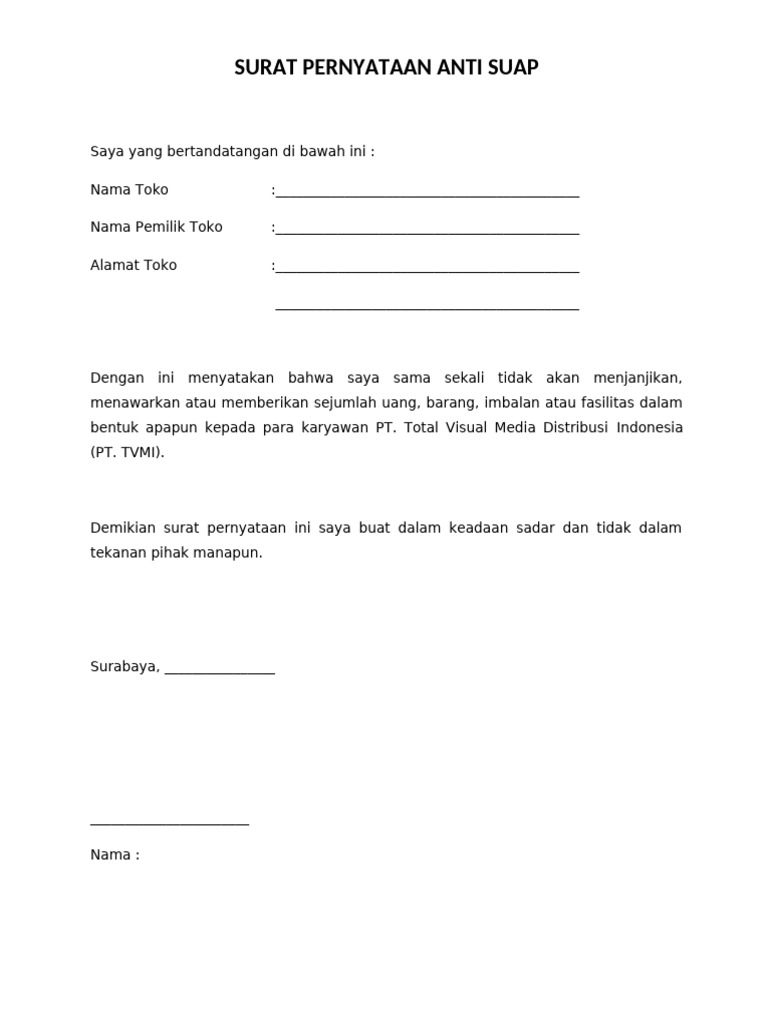 Surat Pernyataan Anti Suap | PDF