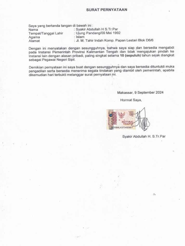 Surat Pernyataan Mengabdi | PDF
