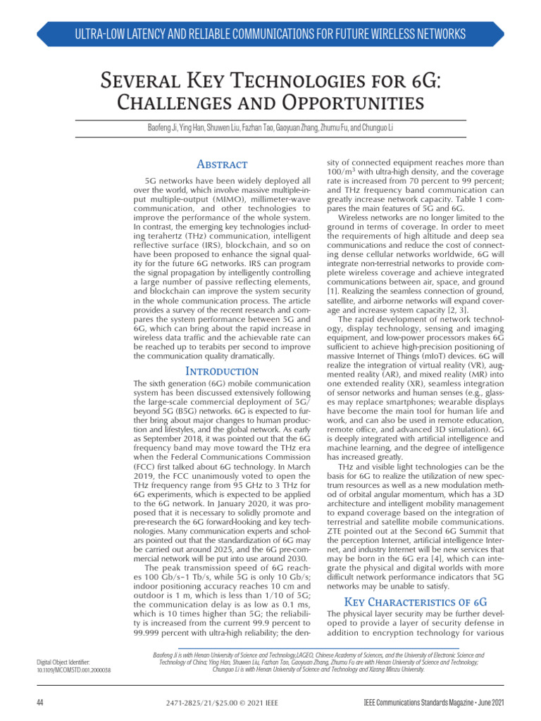 Several Key Technologies for 6G Challenges and Opportunities | PDF ...