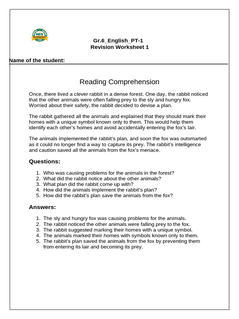 Grade6_WS_1_ English | PDF