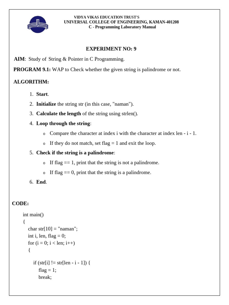 CP Experiment no 9 | PDF | Pointer (Computer Programming) | String (Computer Science)