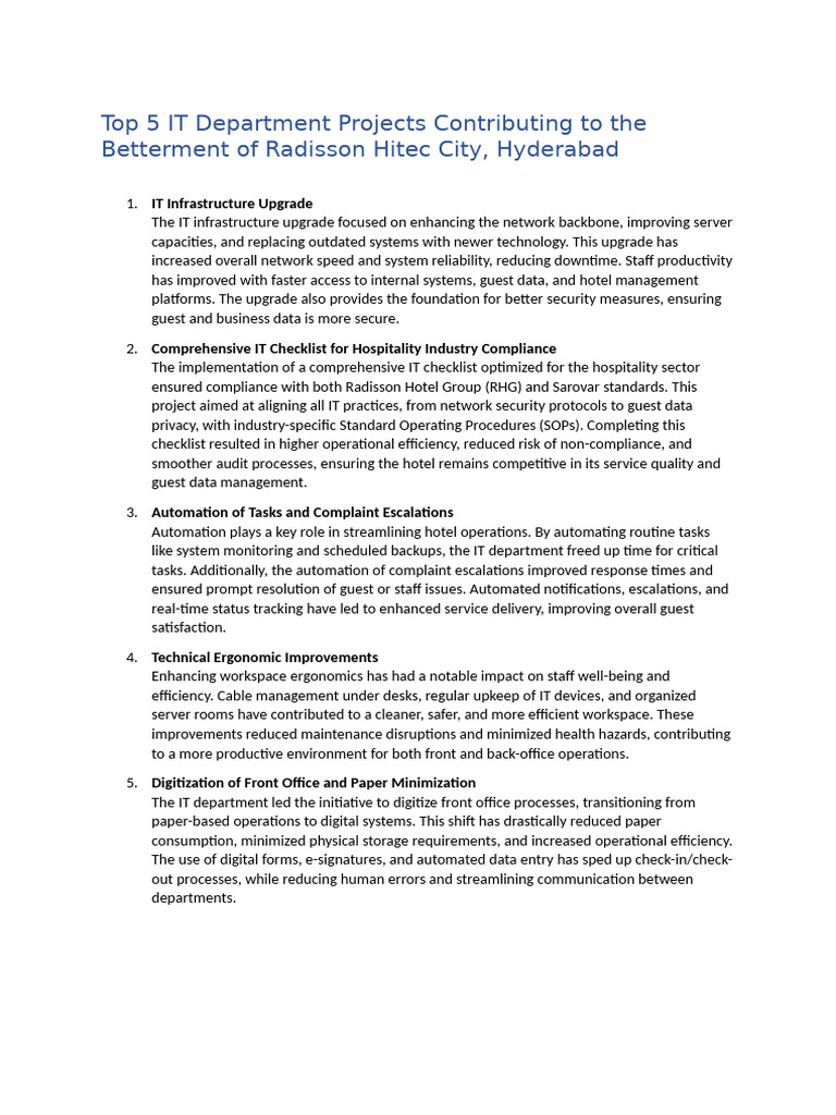 Top IT Projects Boosting Radisson Hyderabad | PDF | Computer Network ...