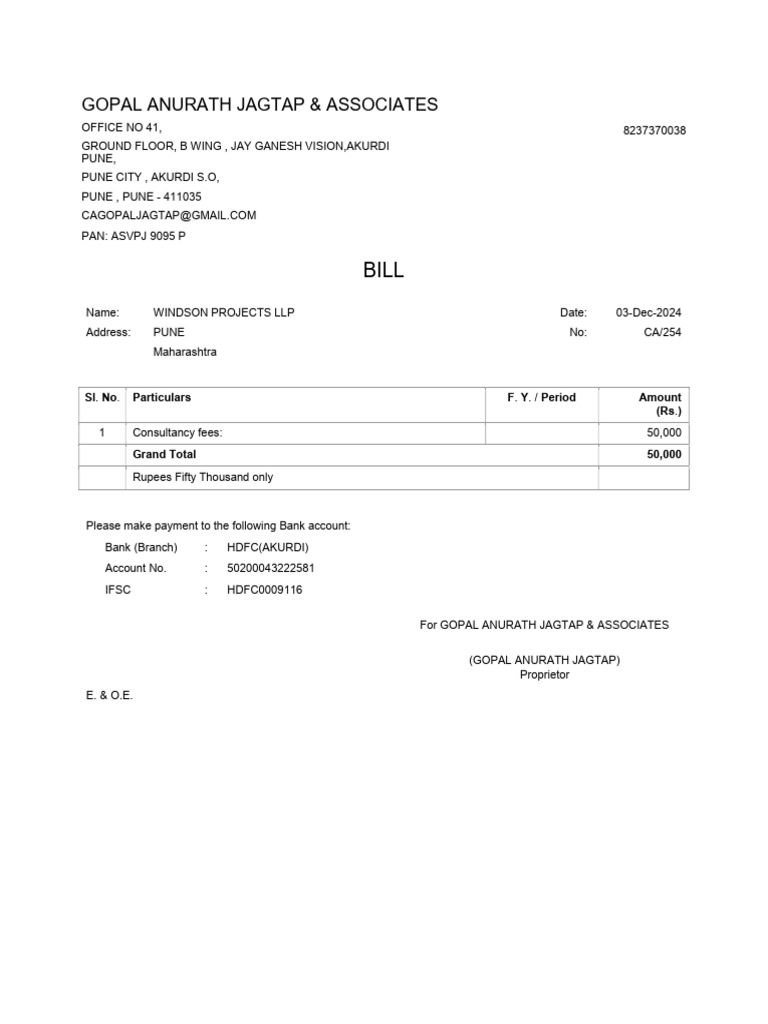 Windson Projects Llp-Bill | PDF