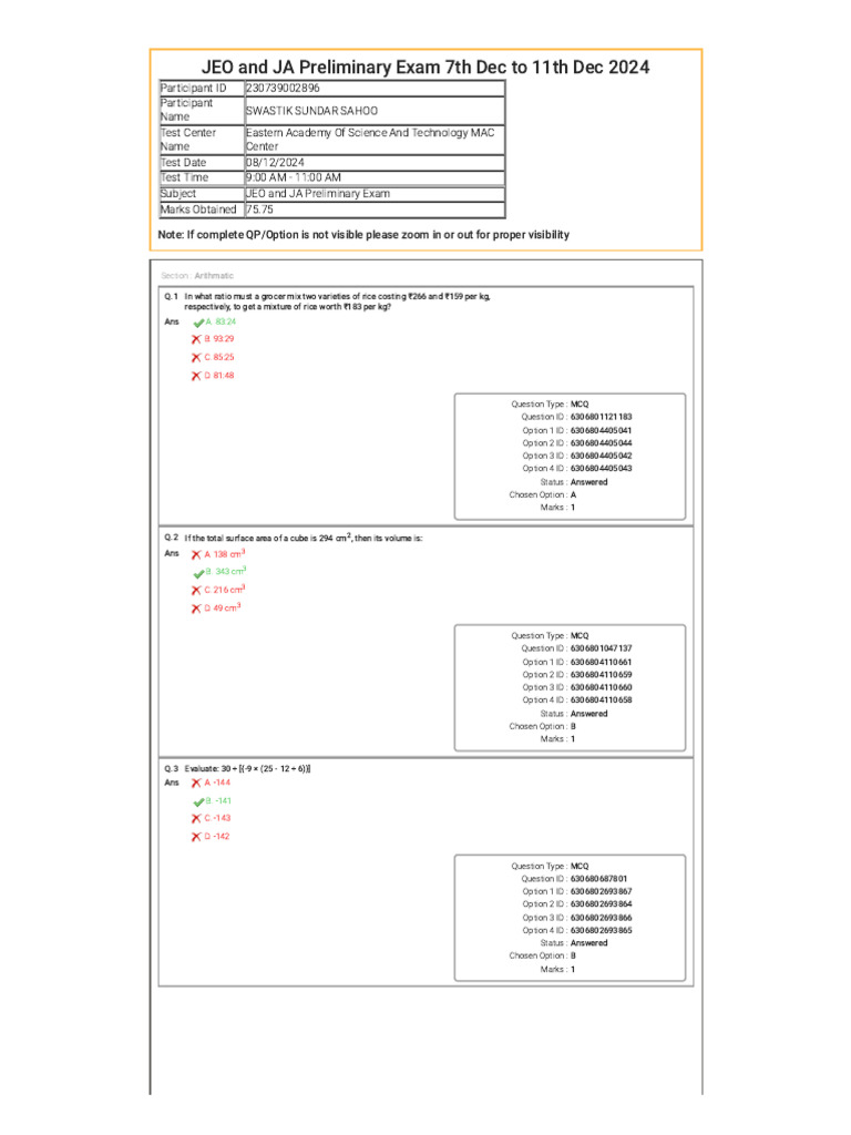 MCQ Questions for JEO and JA Exam | PDF | Multiple Choice