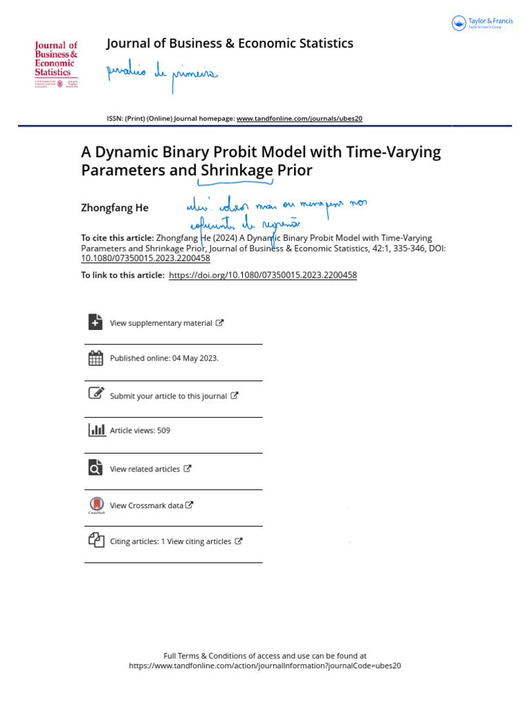A Dynamic Binary Probit Model With Time-Varying Parameters and Shrinkage Prior | PDF ...