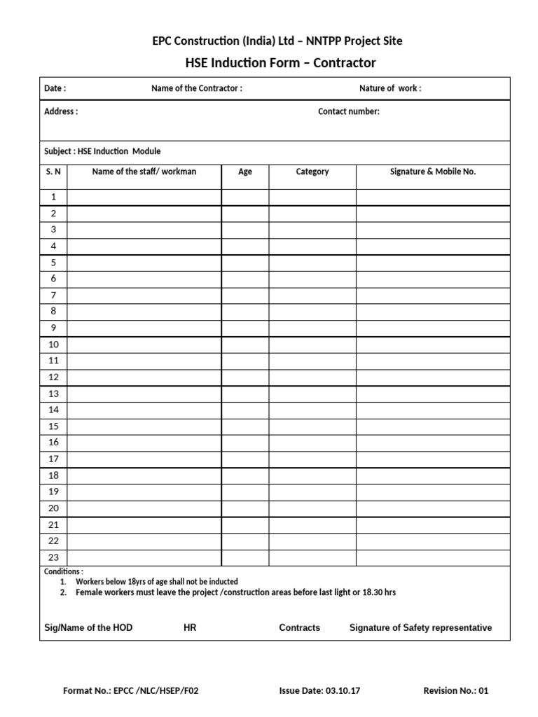 002 HSE Induction Contractor | PDF
