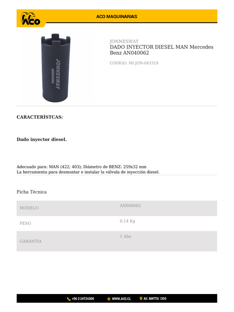 Dado Inyector Diesel MAN Benz AN040062 | PDF