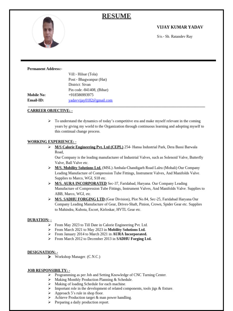 CNC Workshop Manager Resume | PDF | Numerical Control | Engineering