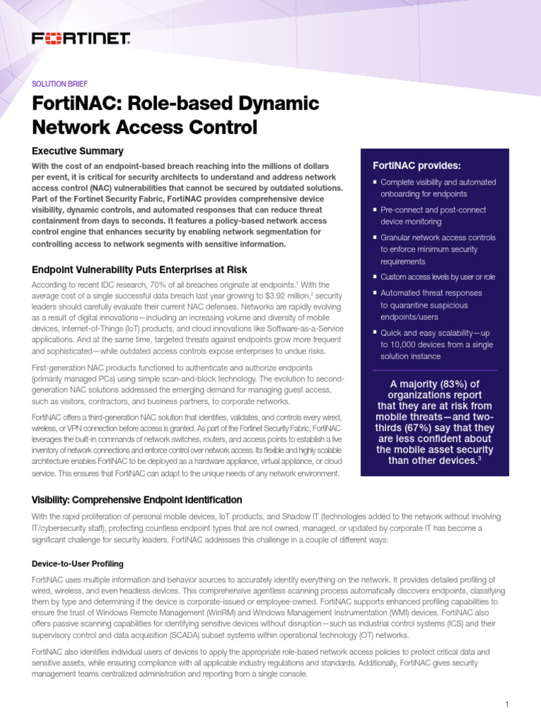 SB fortiNAC Role Based Dynamic Access | PDF | Security | Computer Security