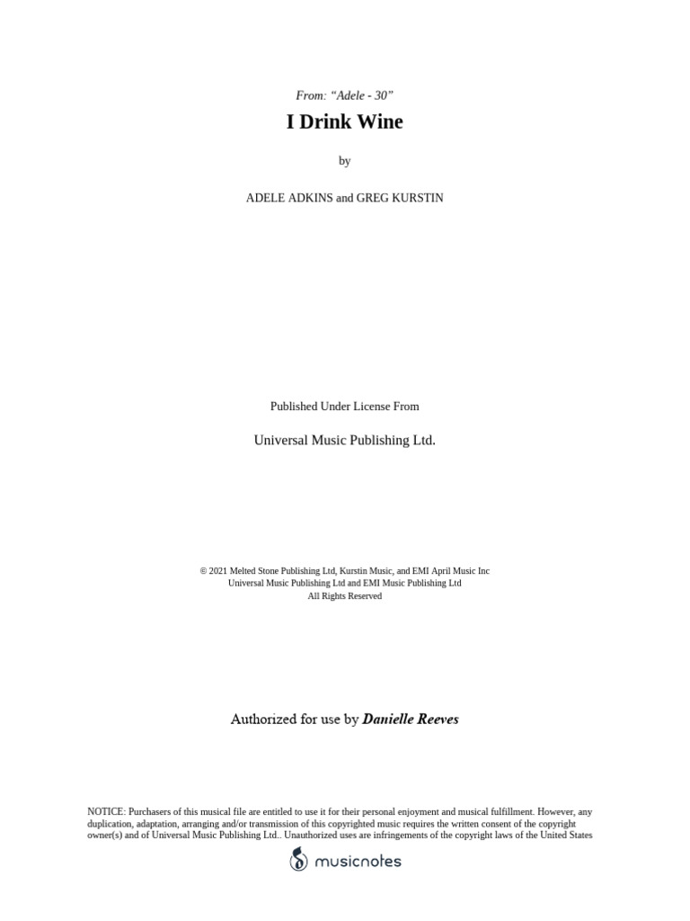 I Drink Wine Piano Sheets Pdf