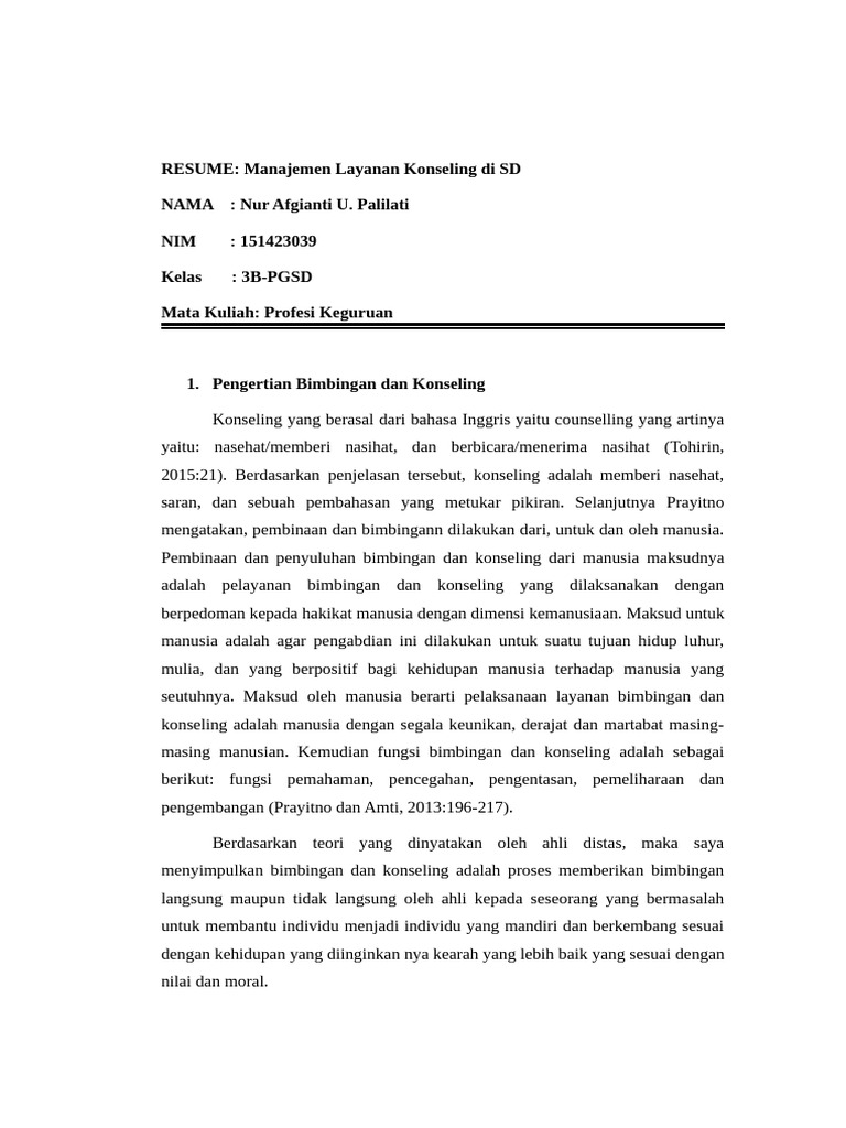 RESUME MANAJEMEN LAYANAN BK DI SD | PDF