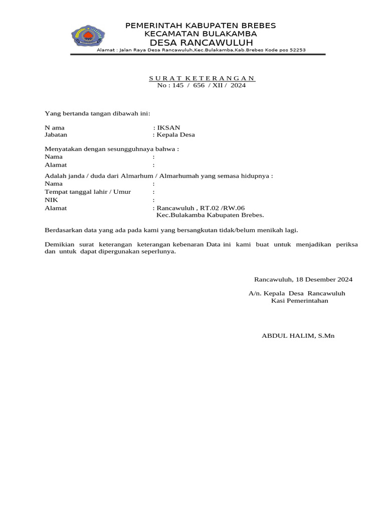 S. Keterangan Janda Atau Duda | PDF