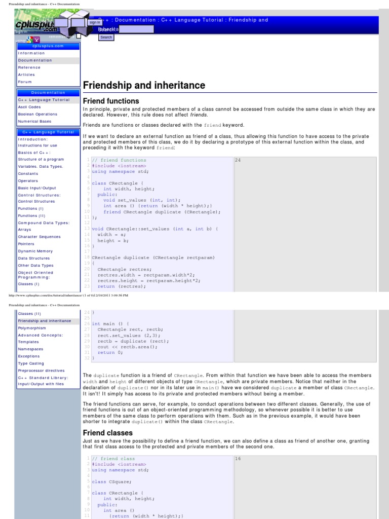 Friendship And Inheritance C Documentation