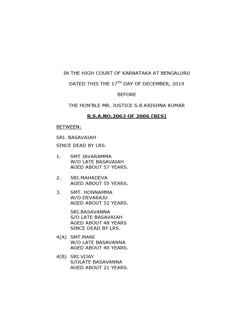 Basavaiah THR LRS and Others Vs Madamma THR LRS and Others. | PDF ...