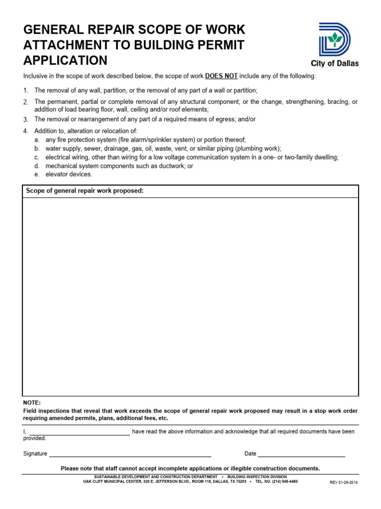General Repair Work Permit Guidelines | PDF