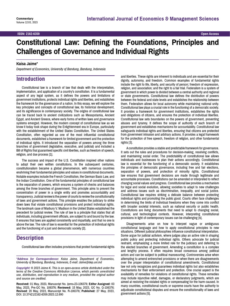 Constitutional Law Defining The Foundations Principles and Challenges ...