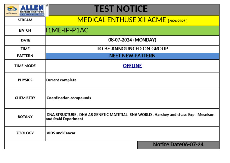 Enthuse Acme Test Syllabus (08-07-24) | PDF