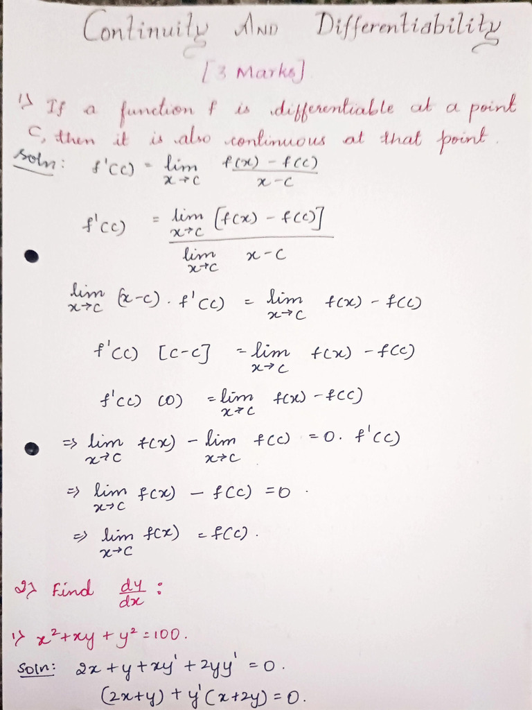 ContinuityDifferentiability 3marks | PDF