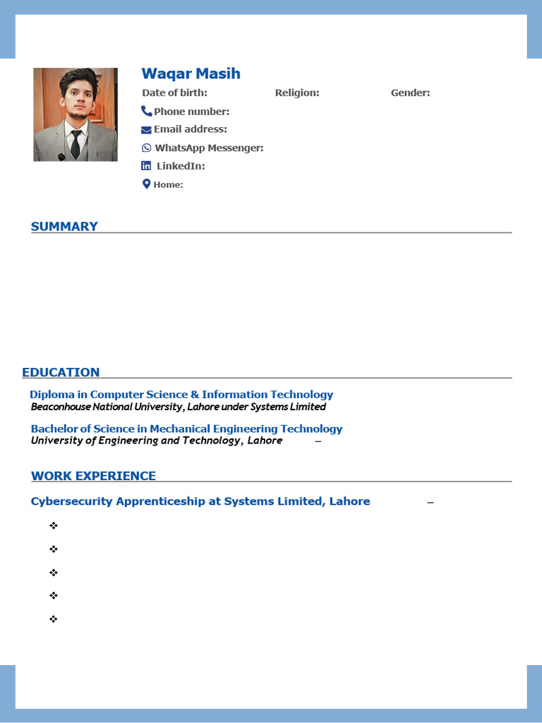 Waqar Masih Resume (Cybersecurity) | PDF | Security | Computer Security