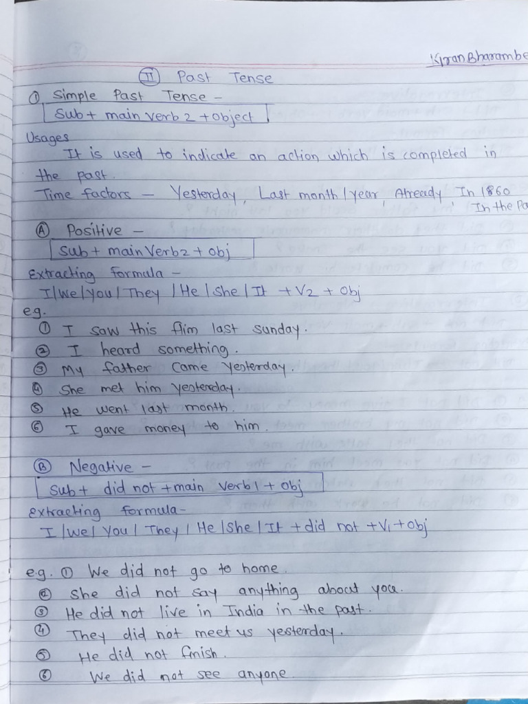 English Tenses Part 2 Hand Written Notes. | PDF | Semantic Units | Grammar