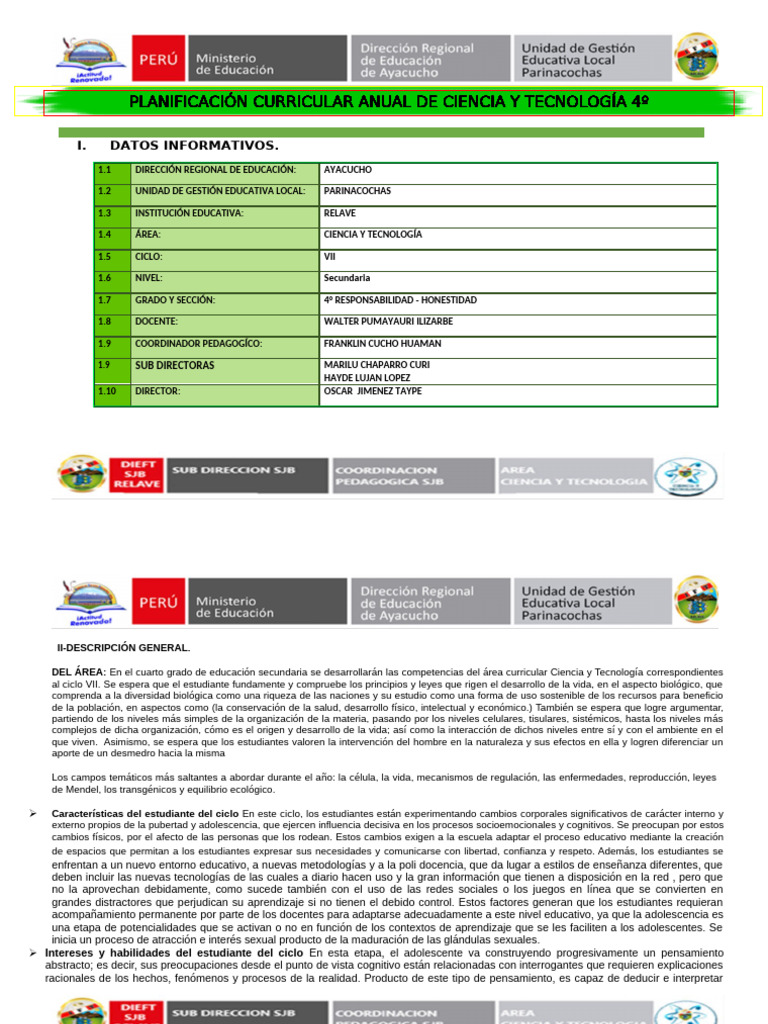 4°programacion Anual 2024 Ok | PDF | Biología Celular) | Aprendizaje