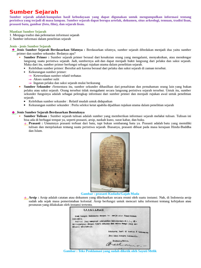 Jenis dan Manfaat Sumber Sejarah | PDF