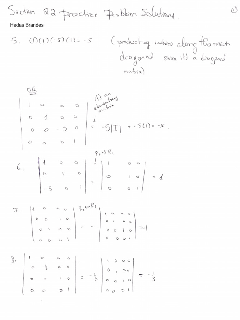 LinAlg Section2.2 PracticeProblemSolutions | PDF