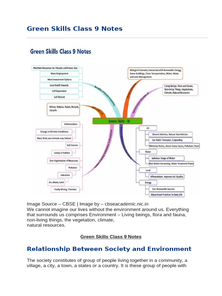 Green Skills Class 9 Notes | PDF | Environmental Degradation | Pollution