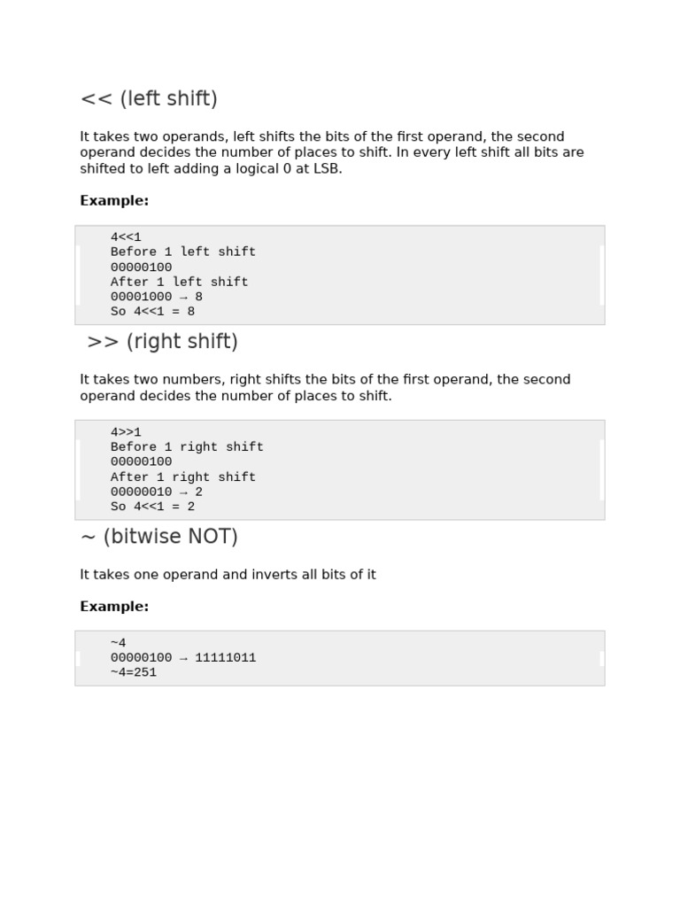 Understanding Shift Operators in C | PDF