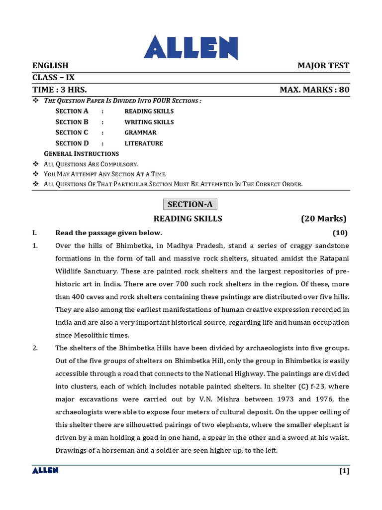 Class IX English Major Test Paper | PDF | Paintings | You Tube