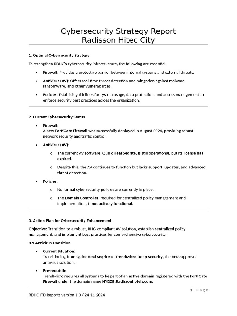 Cybersecurity Measures Report For Radisson Hitec City | PDF | Security ...