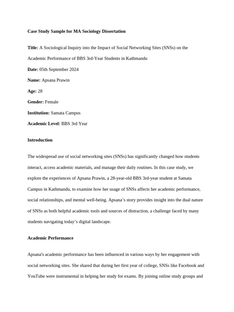 Case Study Sample for MA Sociology Dissertation | PDF | Social Media ...