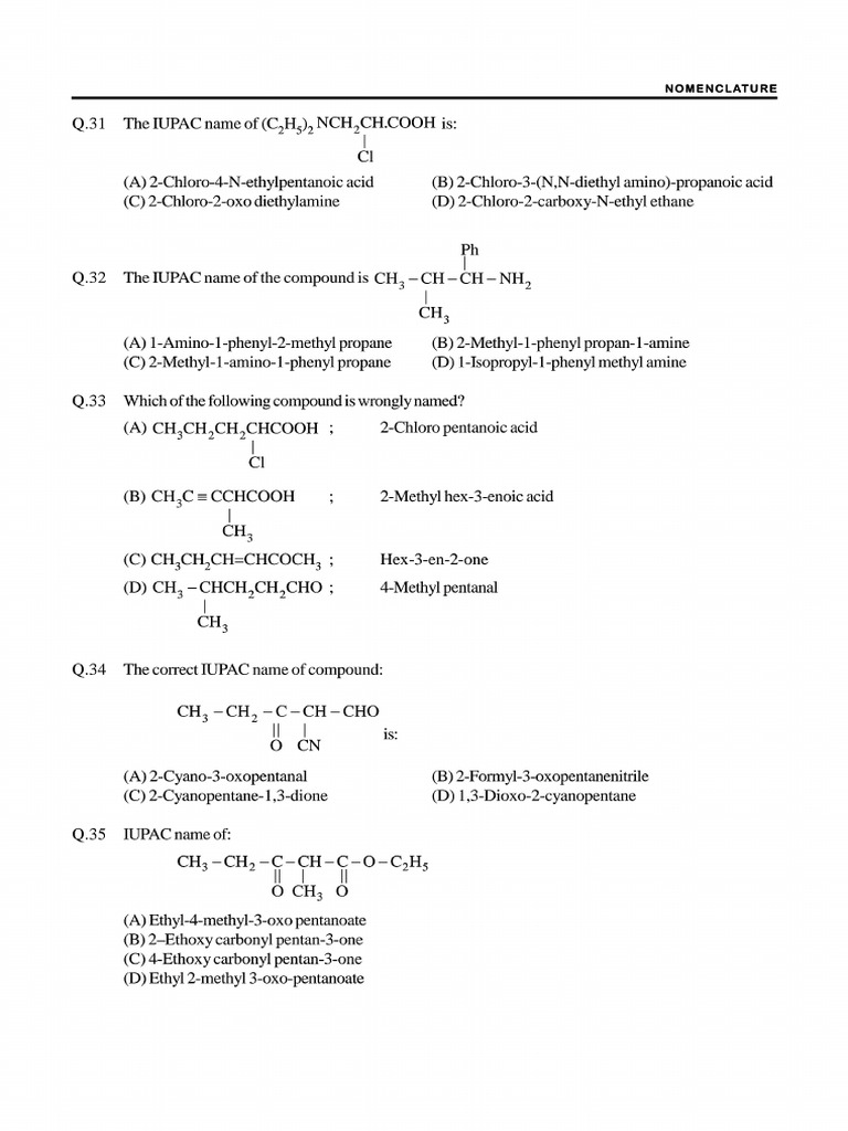 IUPAC Nomenclature Test - 2 | PDF