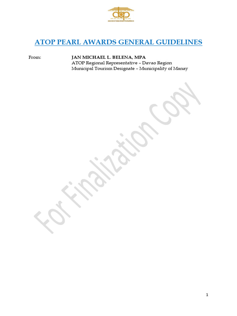 2024 ATOP Pearl Awards Guidelines | PDF | Tourism | Festival