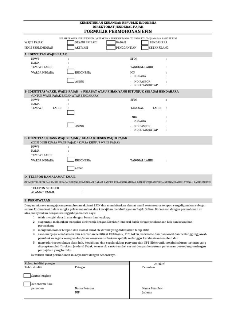 Permohonan Aktivasi EFIN Pajak Online | PDF
