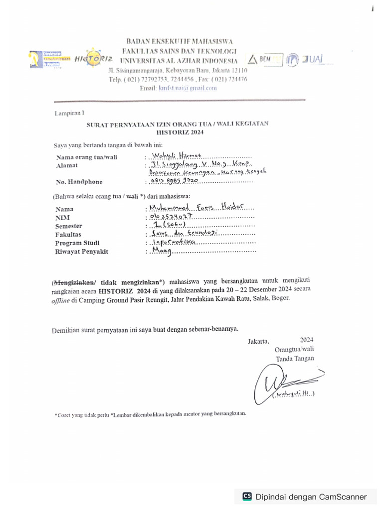 Surat Izin Faris H | PDF