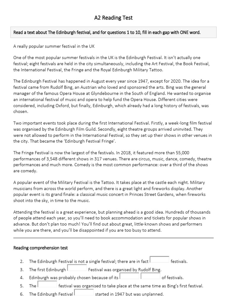 A2 Reading Practice | PDF | Teachers | Edinburgh