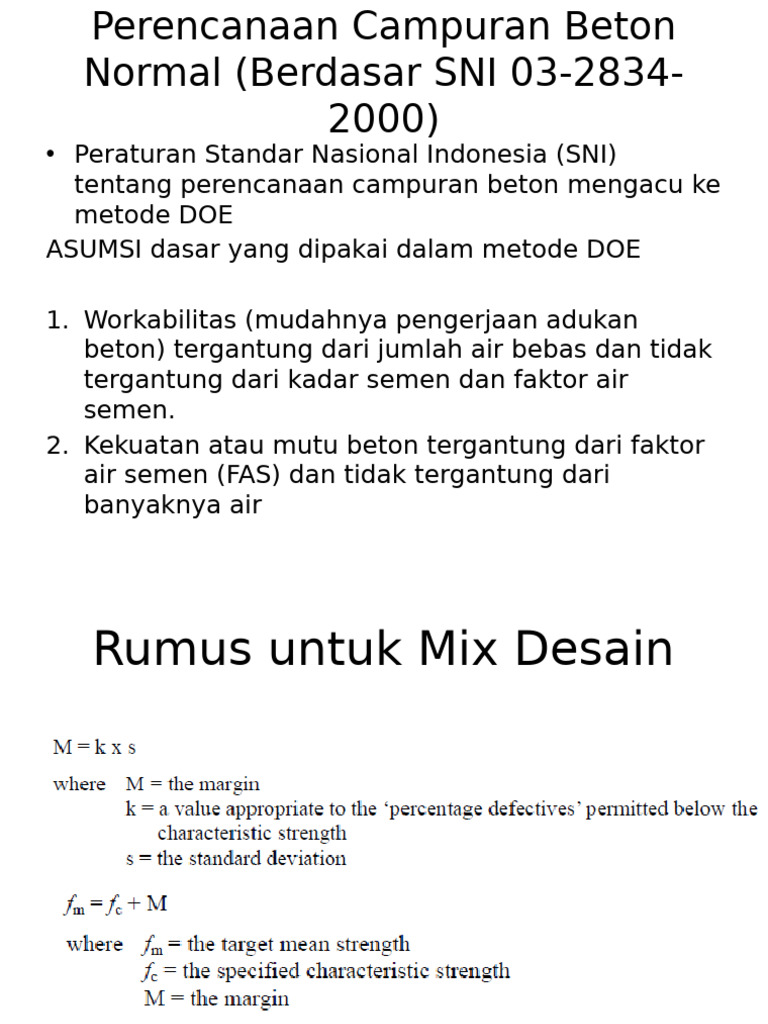 Perencanaan Campuran Beton Normal (Berdasar SNI 03-2834-2000 Edit | PDF