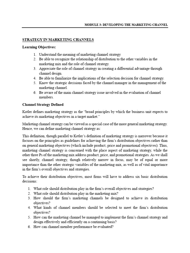 Module 3 - Developing The Marketing Channel | PDF | Marketing | Market ...