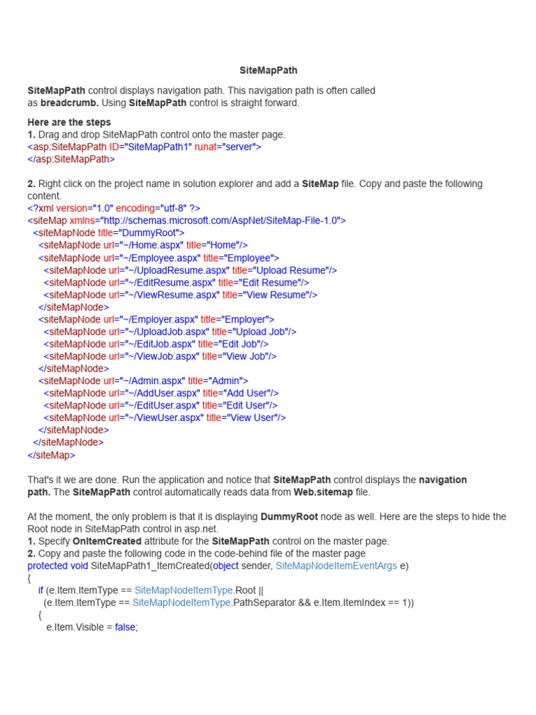 2 SiteMapPath - Menu Control - TreeView | PDF | System Software | Software Engineering