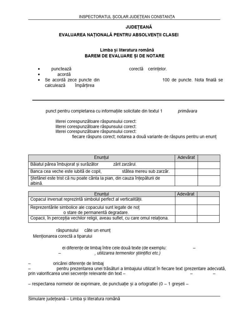 Barem_Romana,_Simulare_EN_2025,_Constanta | PDF
