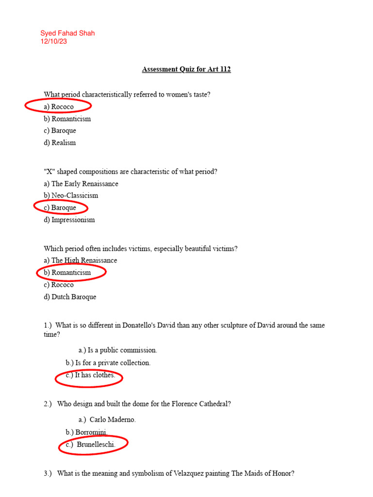 SyedS - Assessment Quiz For Art 112 | PDF