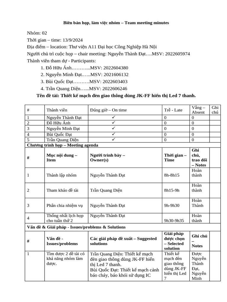 File 02- Biên bản họp, làm việc nhóm tuan1 | PDF